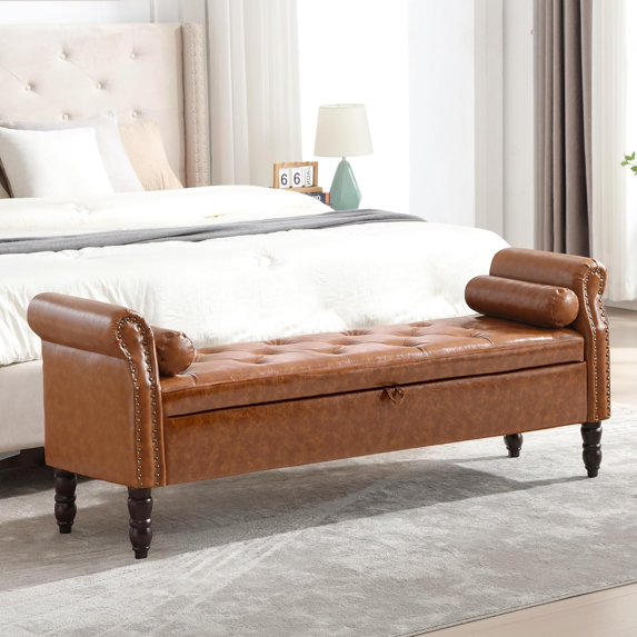 Storage Bench for Bedroom King Size, 67" End of Bed Storage Bench, Faux ...