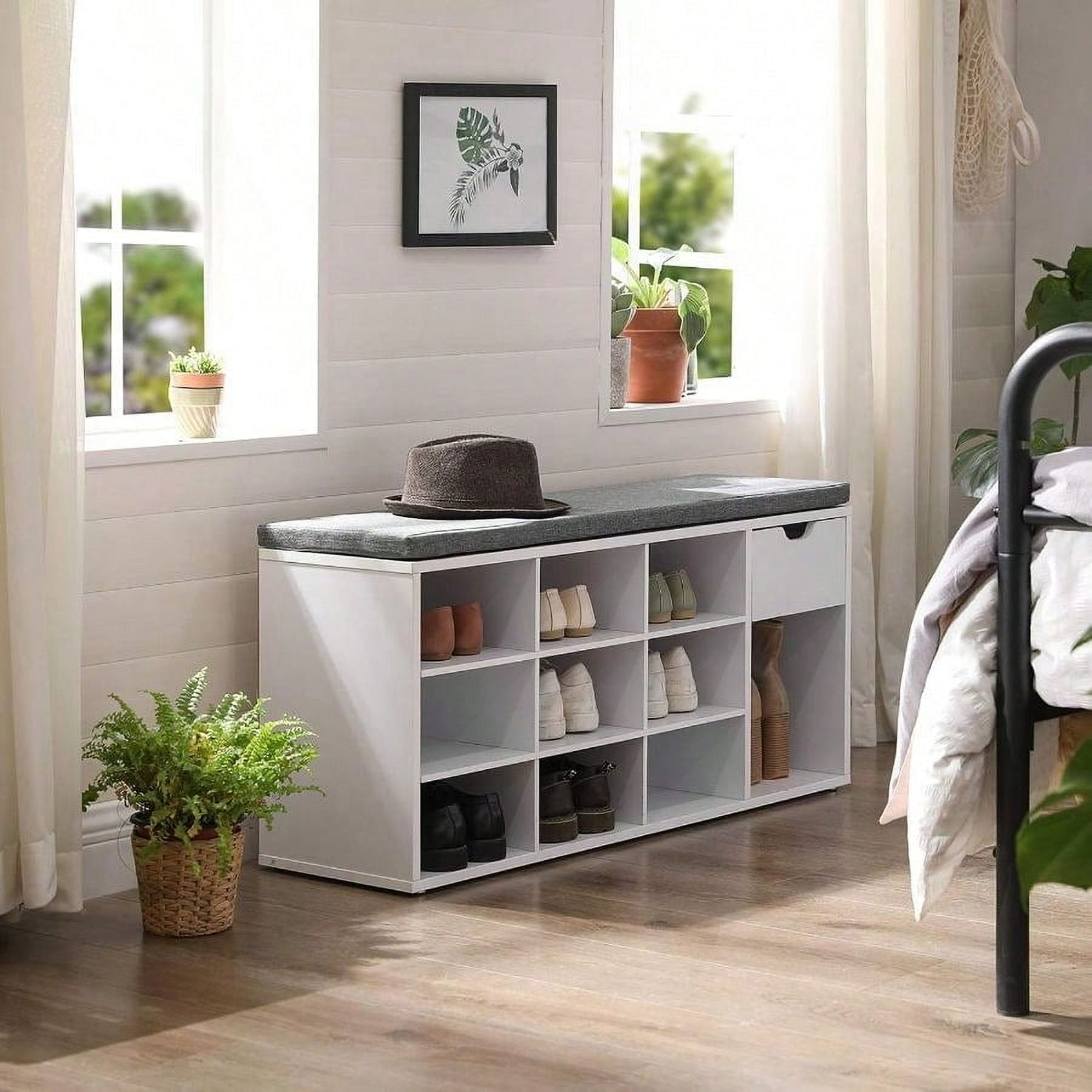 Storage Bench, Entryway Bench With Cushion, Drawer And Open ...