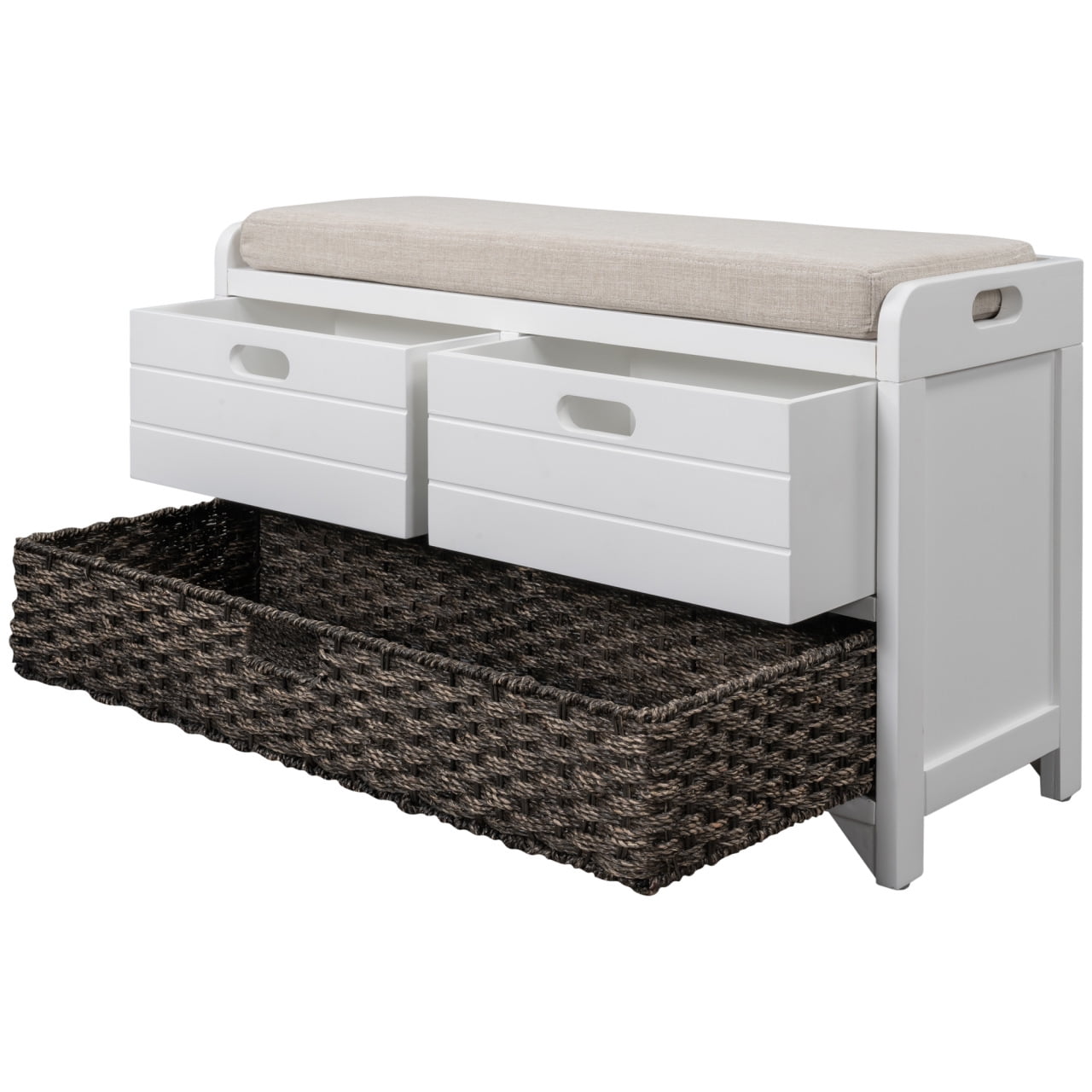 Storage Bench, Entryway Bench with Removable Basket and Drawers, Fully ...