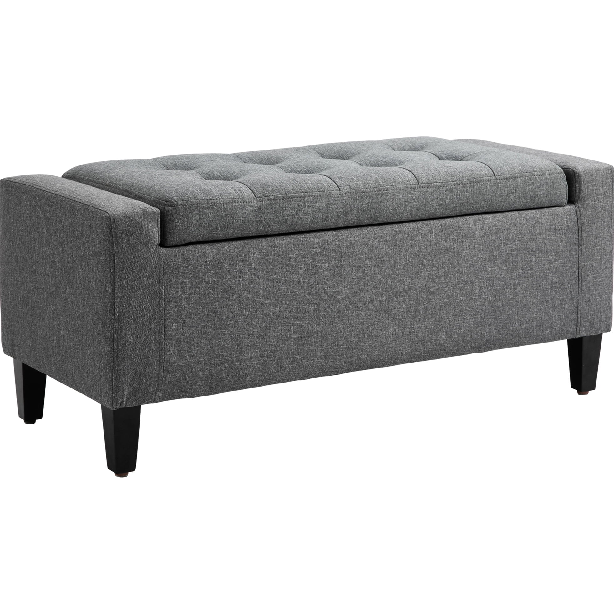 Storage Bench In Gray Linen Upholstery, Lift Top With Button , Suitable ...