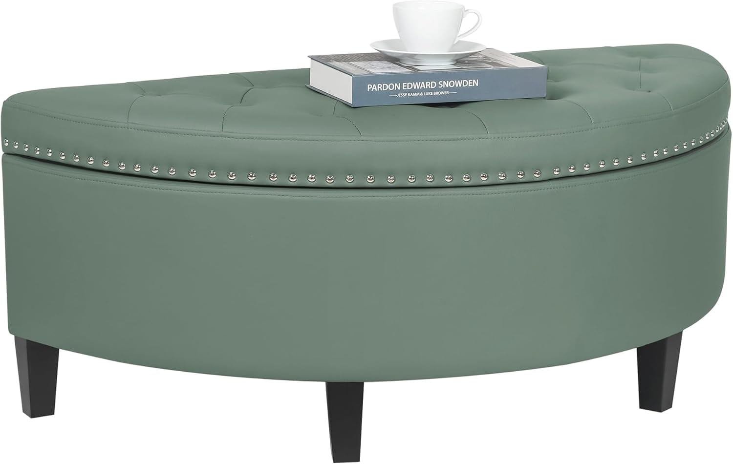 Storage Bench Half Moon Button Tufted Ottoman for Bedroom Entryway ...