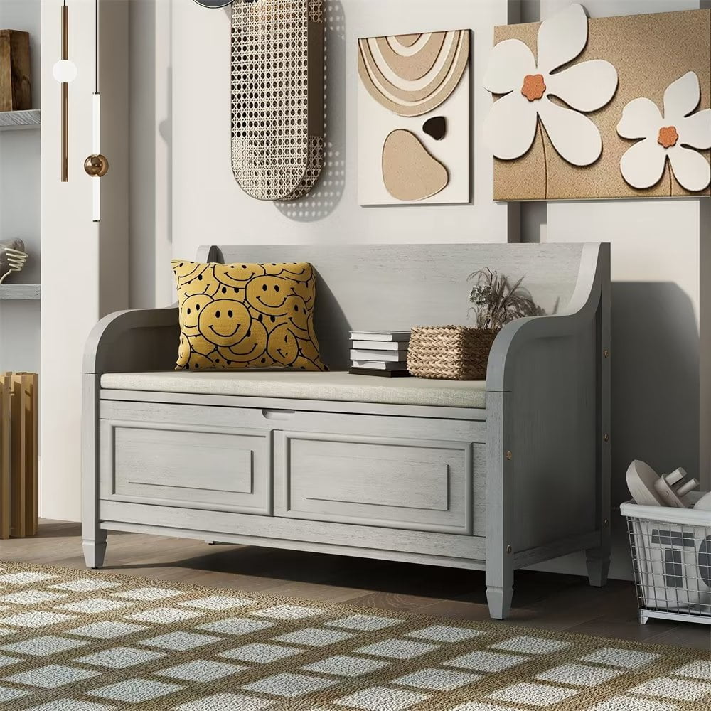 Storage Bench with Hidden Storage Space, Shoe Bench with Backrest and ...