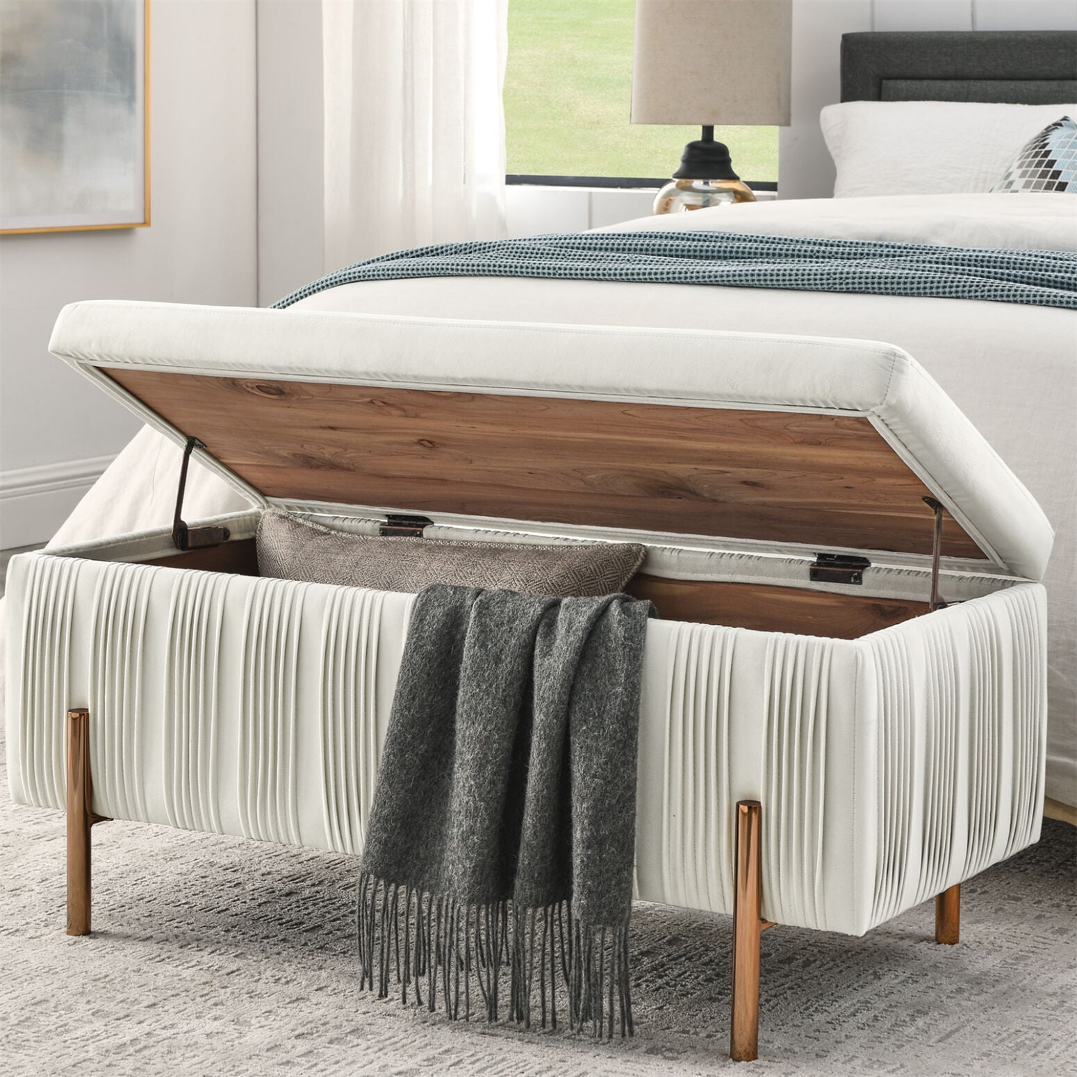 Storage Bench, Large Storage Ottoman, Upholstered Velvet Bench with ...