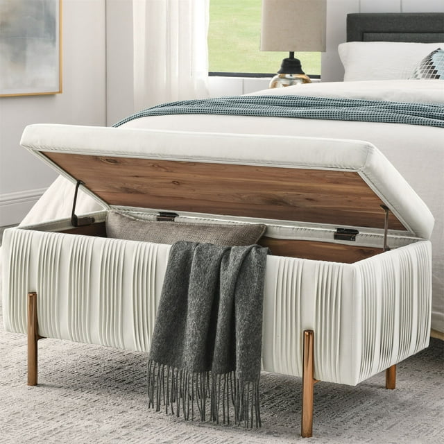 Storage Bench, Large Storage Ottoman, Upholstered Velvet Bench with ...