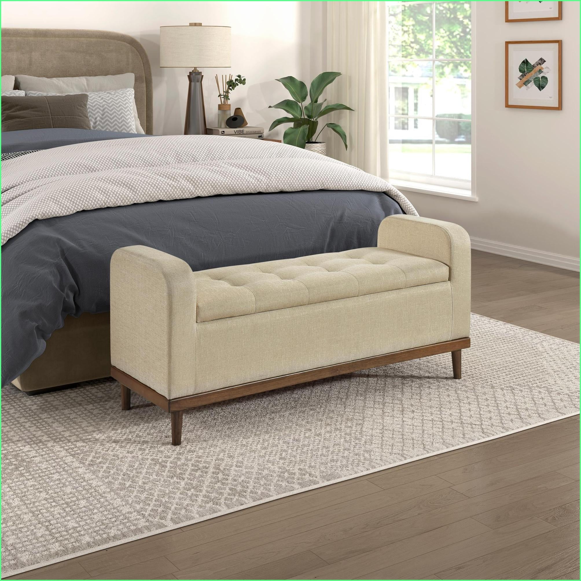 Storage Bench, Mid-Century Modern Lift Top Tufted 50” | Tan Brown ...