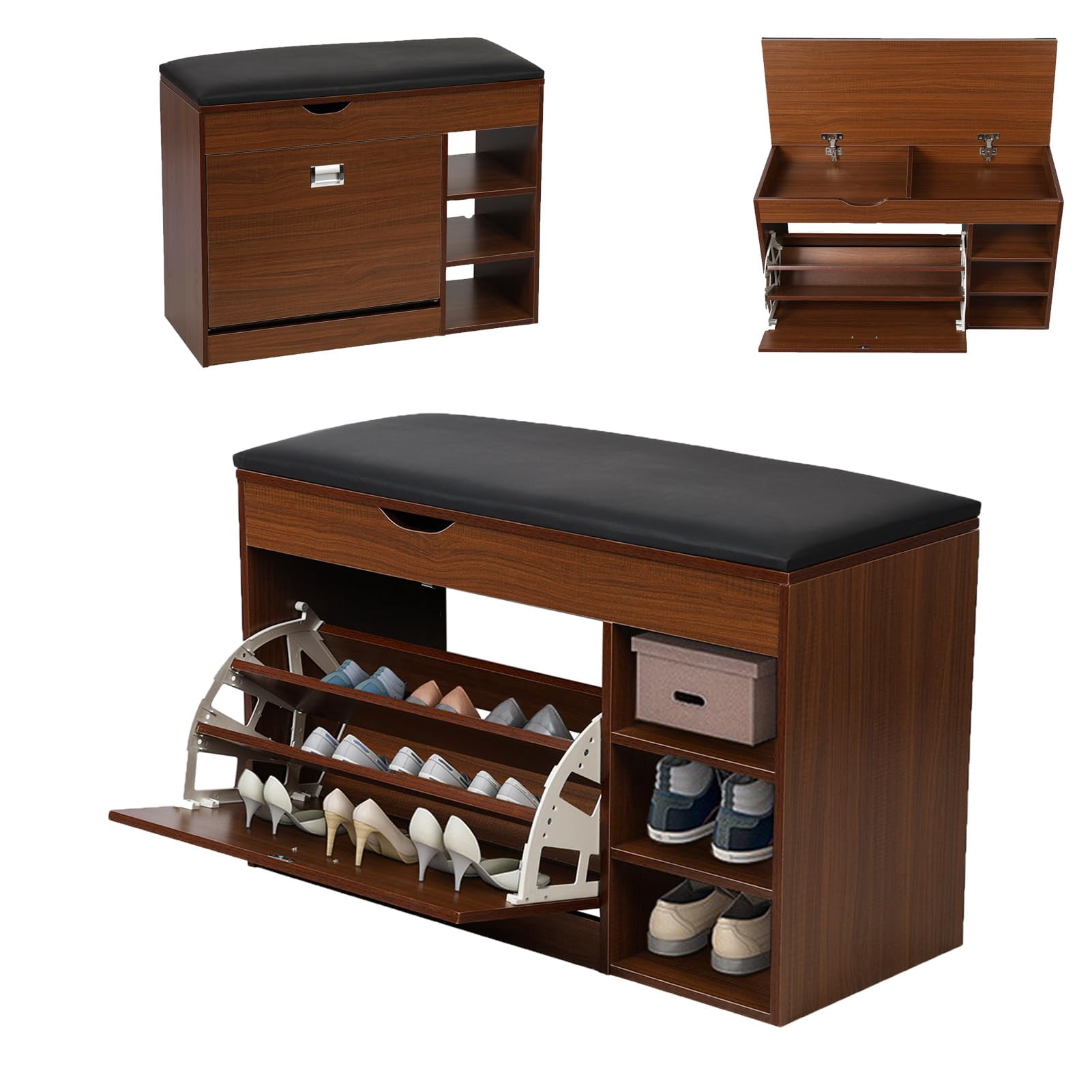 Storage Bench Ottoman with Storage, Shoe Bench with Padded Seat Cushion ...