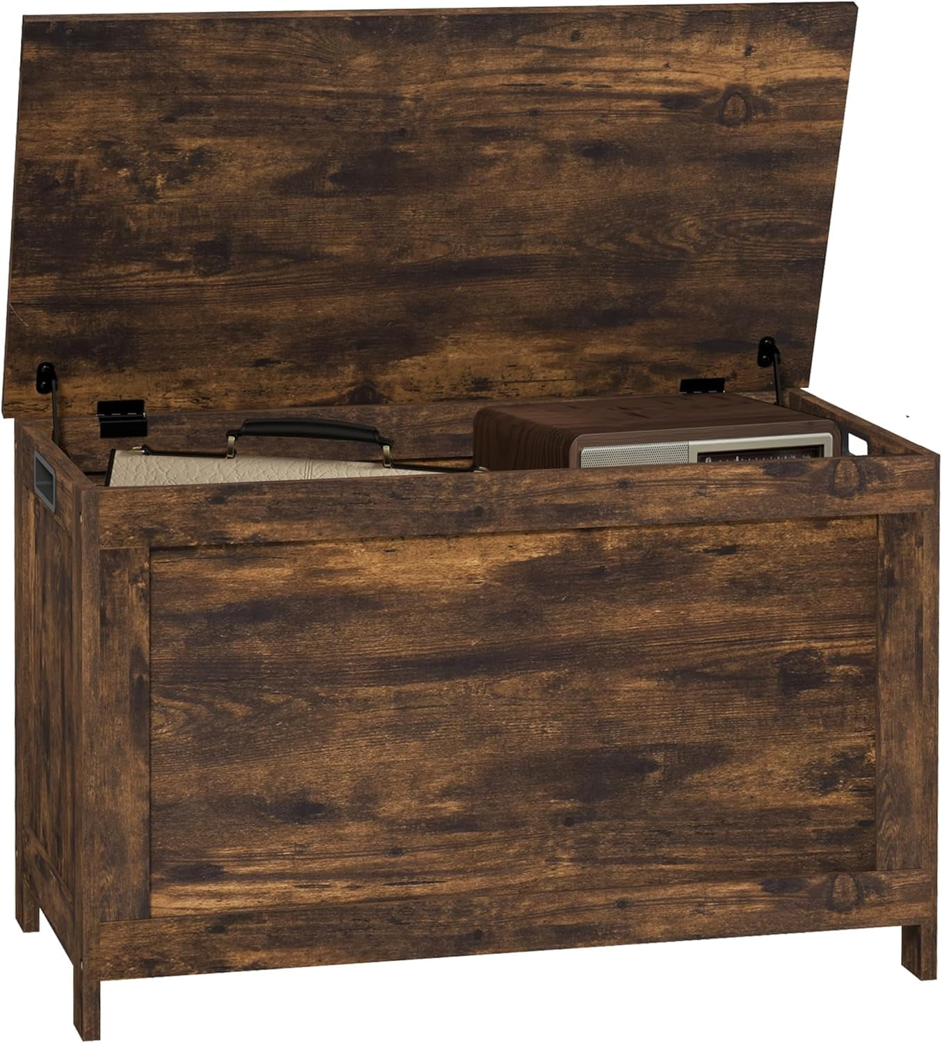 Storage Bench, Storage Chest with 2 Safety Hinges and Cut-out Handles ...