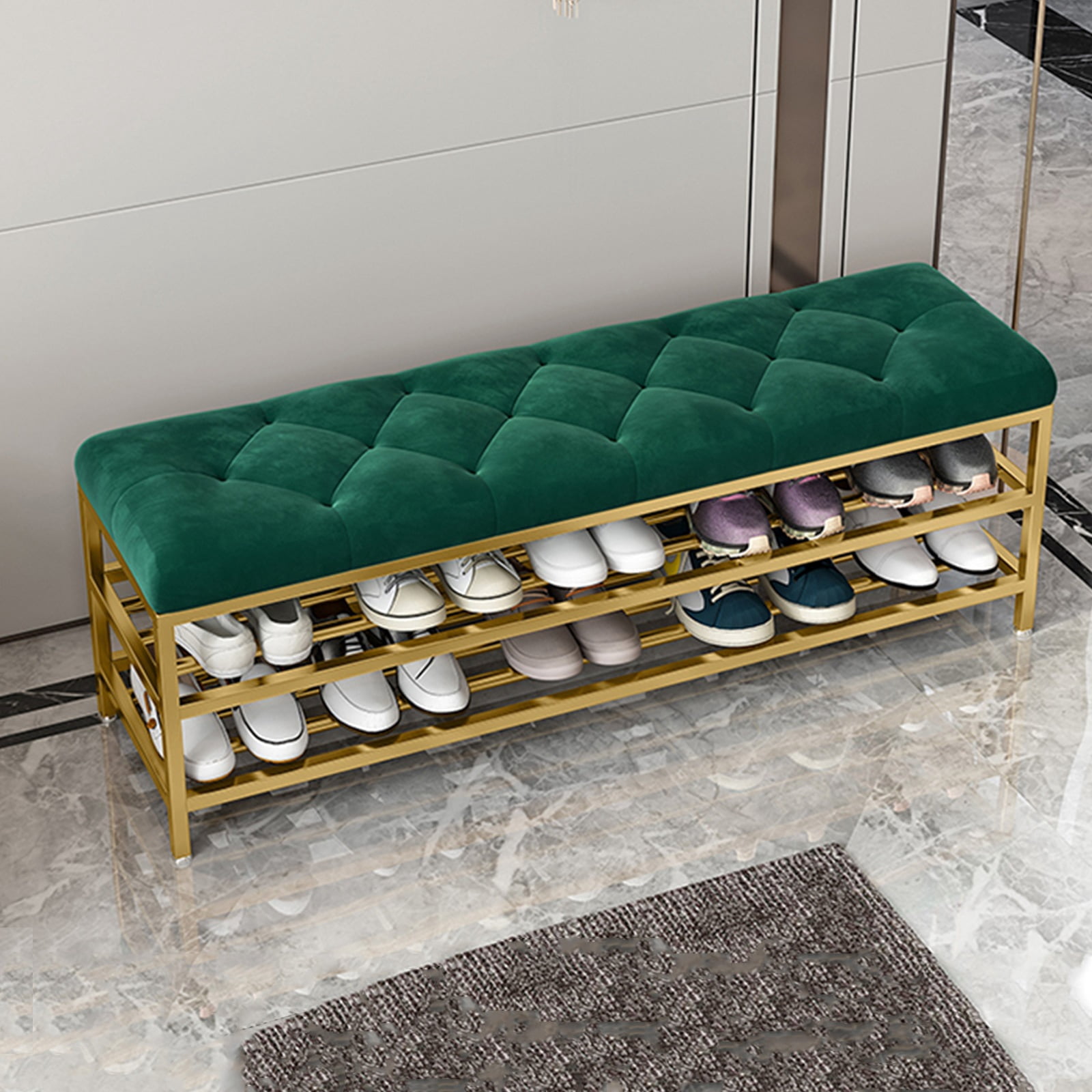Storage Bench Tufted Shoe Bench Ottoman,Shoe Rack Bench Entryway with ...