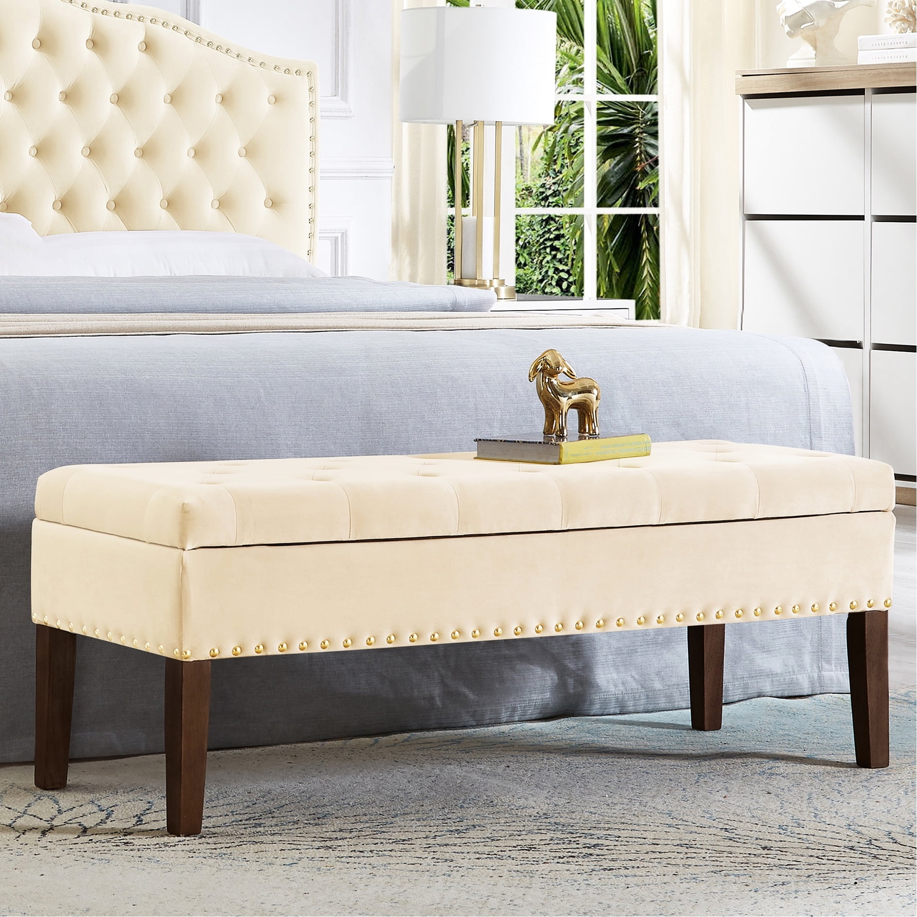 Storage Bench With Tufting - Soft Velvet Seat And Large Interior Box ...