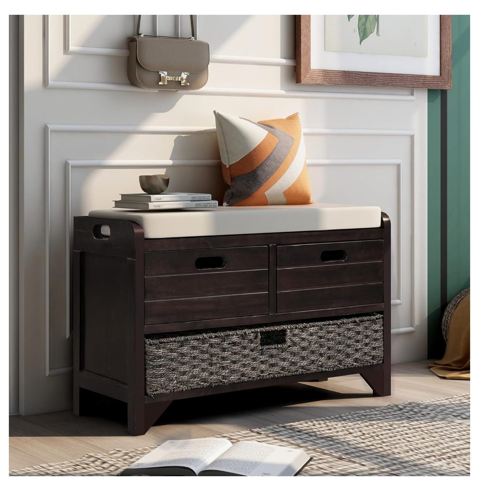 Storage Bench Upholstered Storage Ottoman with Removable Basket and 2 ...