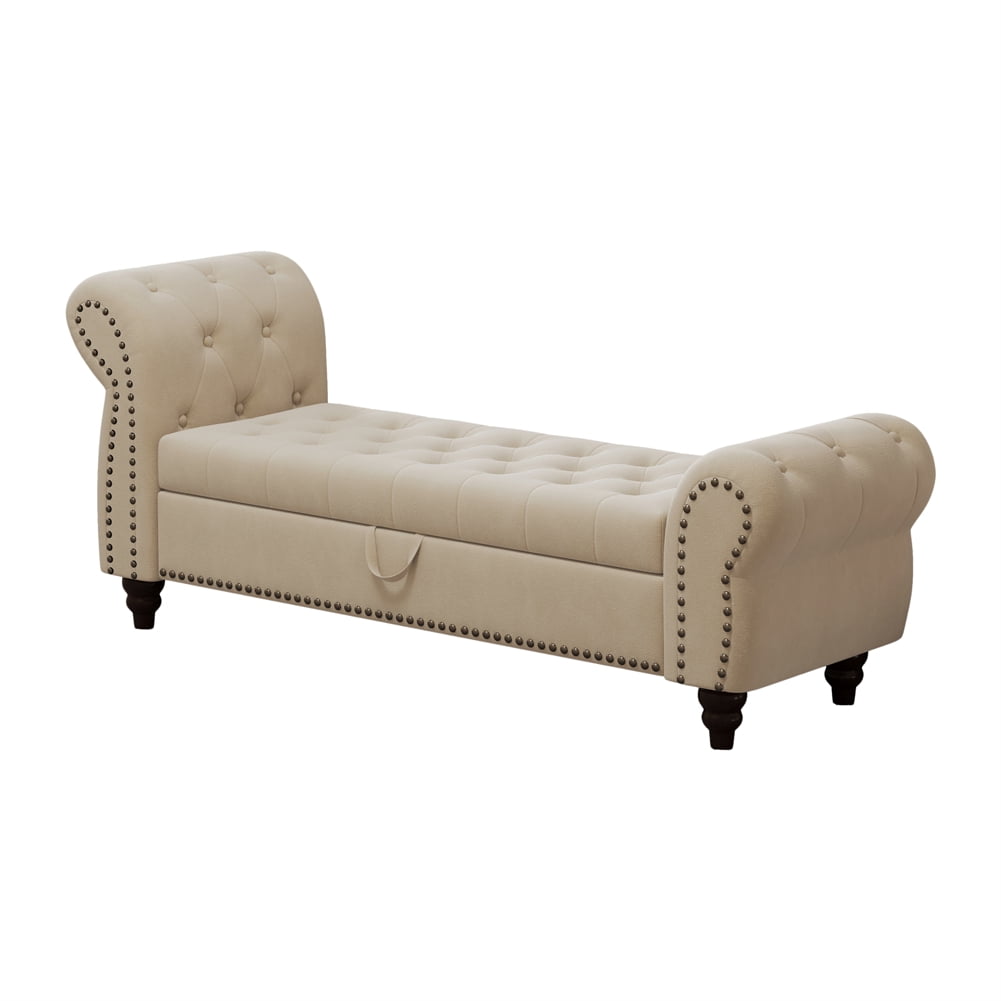 Storage Bench With Arms, 64.5" Wood Upholstered Bench With Storage And ...