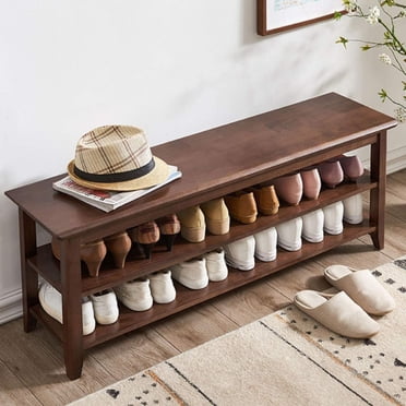 Knubmt Wood Shoes Storage Bench with Bottom Shelf, 2 Tier Stool for ...