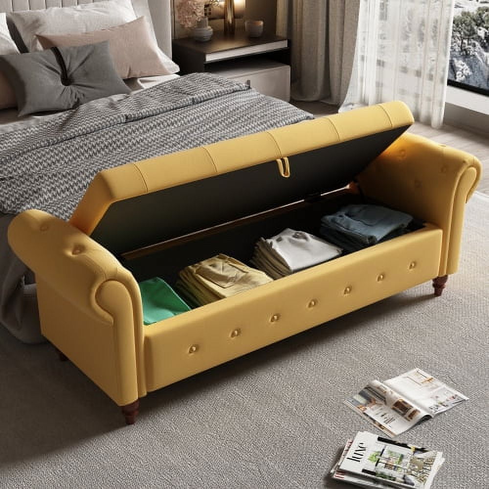 Storage Bench for Bedroom End of Bed Tufted Rolled Armed Linen Fabric ...