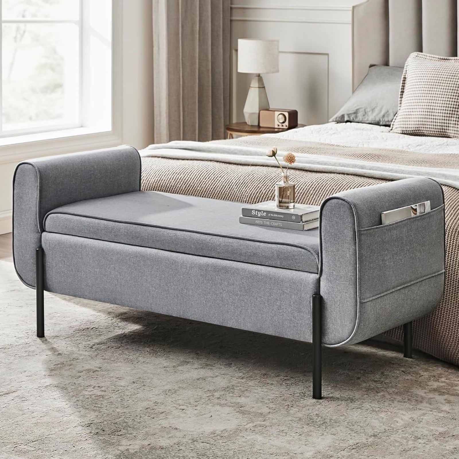 SONGMICS Storage Bench with Armrests Ottoman with Storage Storage ...