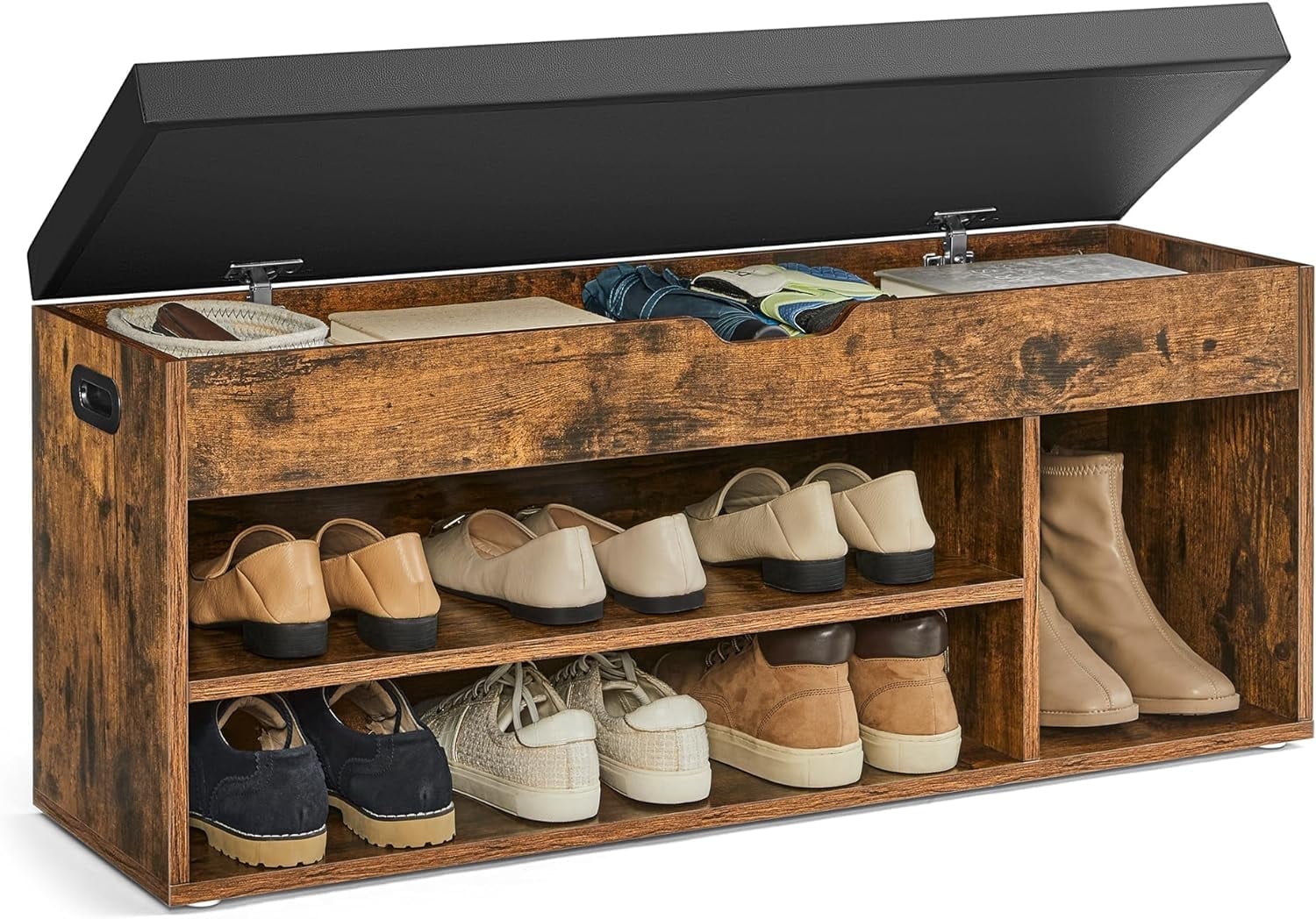 VASAGLE Entryway Bench with Cushion, 3 Compartments, Hidden Shelves ...