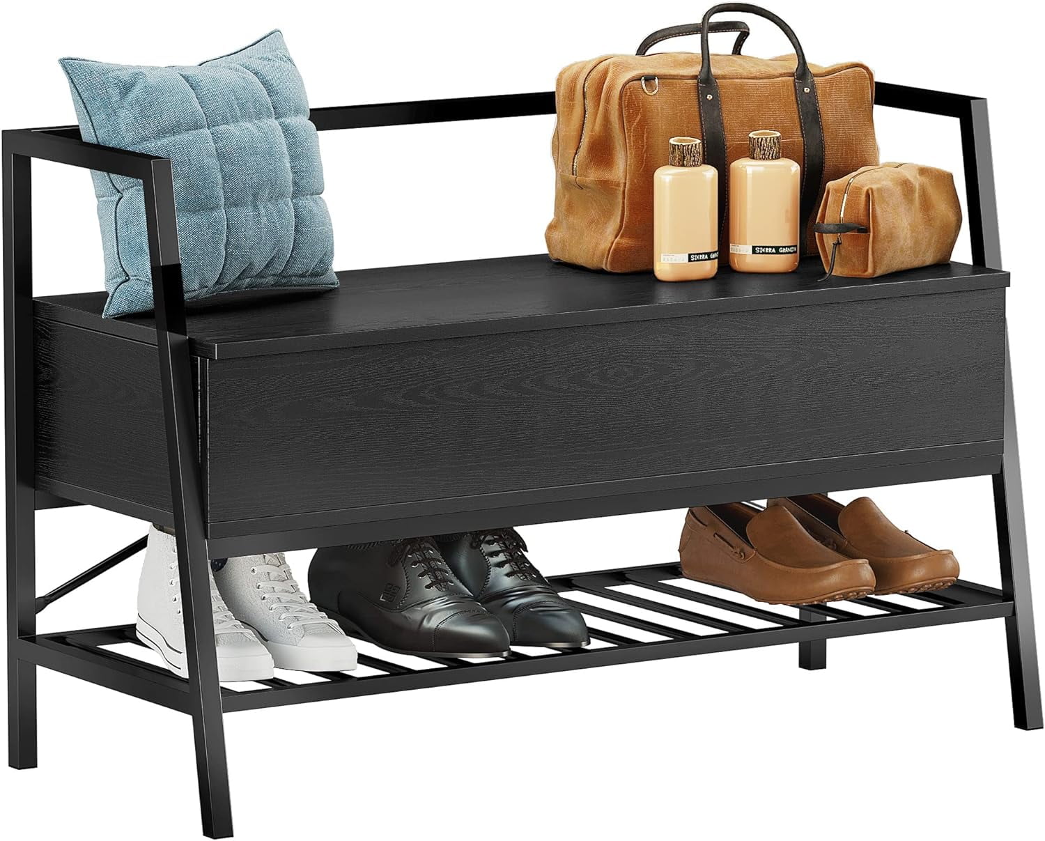 Storage Bench with Lift Top Box, Entryway Shoe Bench with Shoe Rack ...