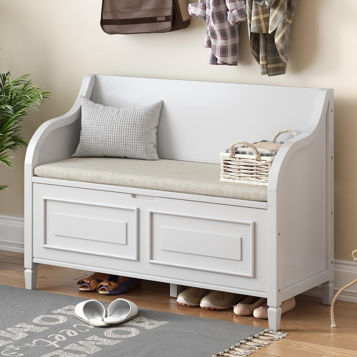 Storage Bench with Lift Top and Drawers Shoe Bench with Safety Hinge ...