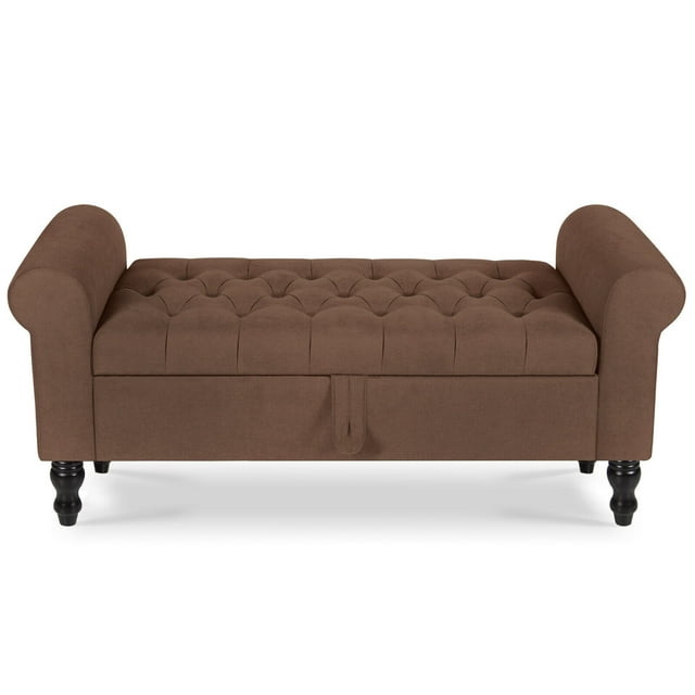 Elegant Storage Bench, Upholstered Rolled Arm, Ottoman Couch, Solid ...