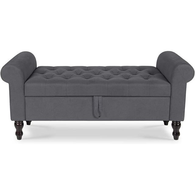 Elegant Large Sofa Storage Bench with Upholstered Rolled Arm, Solid ...