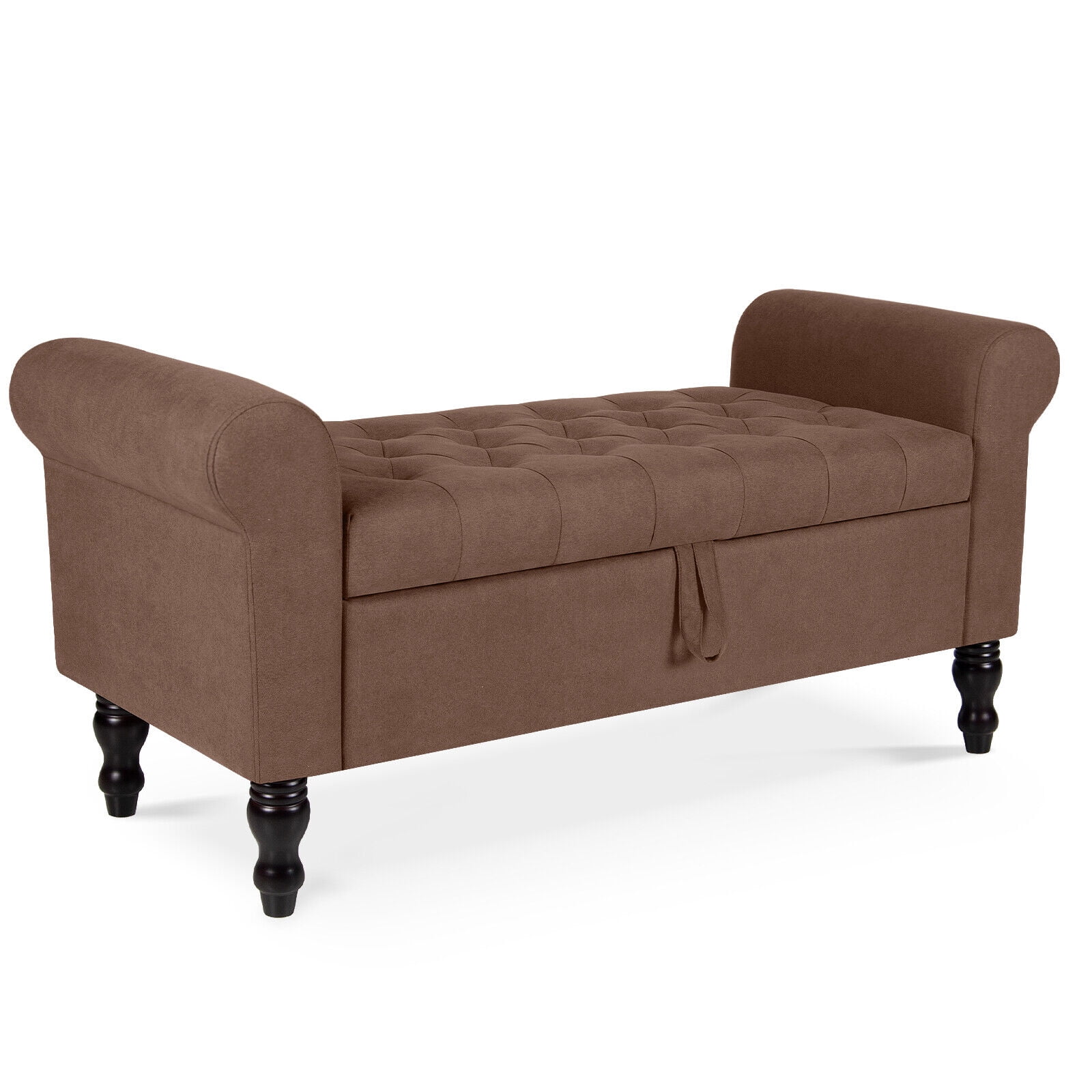 Storage Bench with Upholstered Rolled Arm Ottoman Bench Couch w/ Solid ...