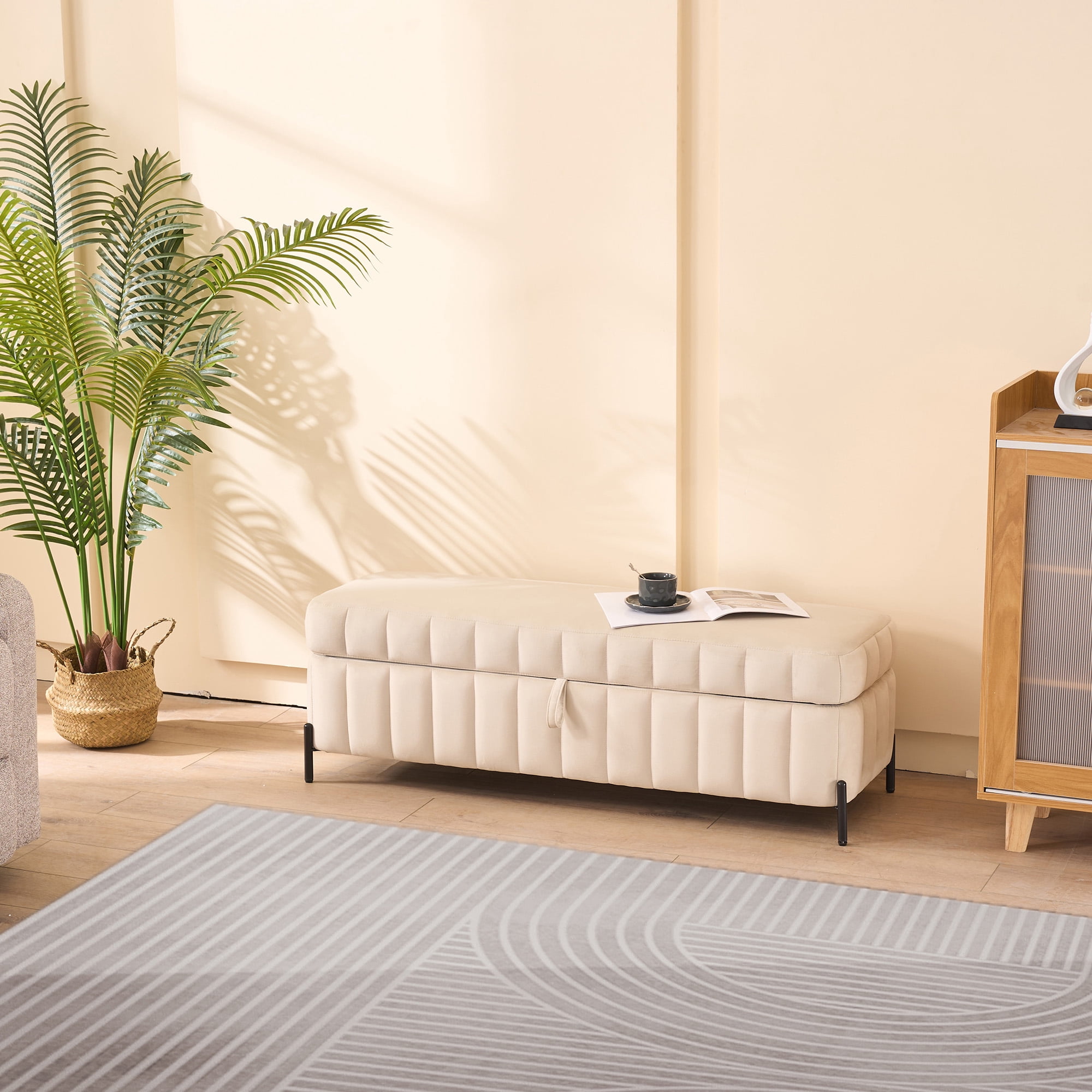 Storage Benches 49.21"Wide Velvet Storage Soft Bench for Living Room ...