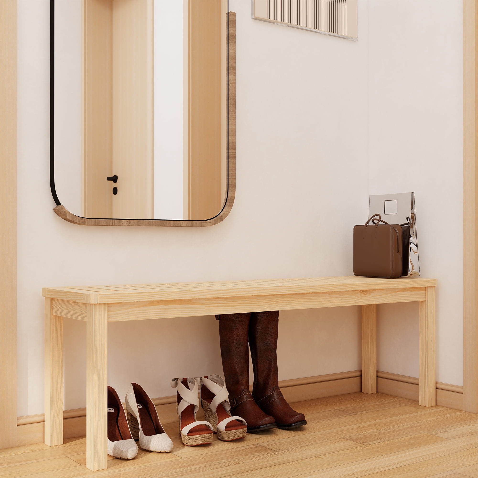 Storage Benches 52＂Shoe Bench Solid Wood bedroom Bench Modern Design ...