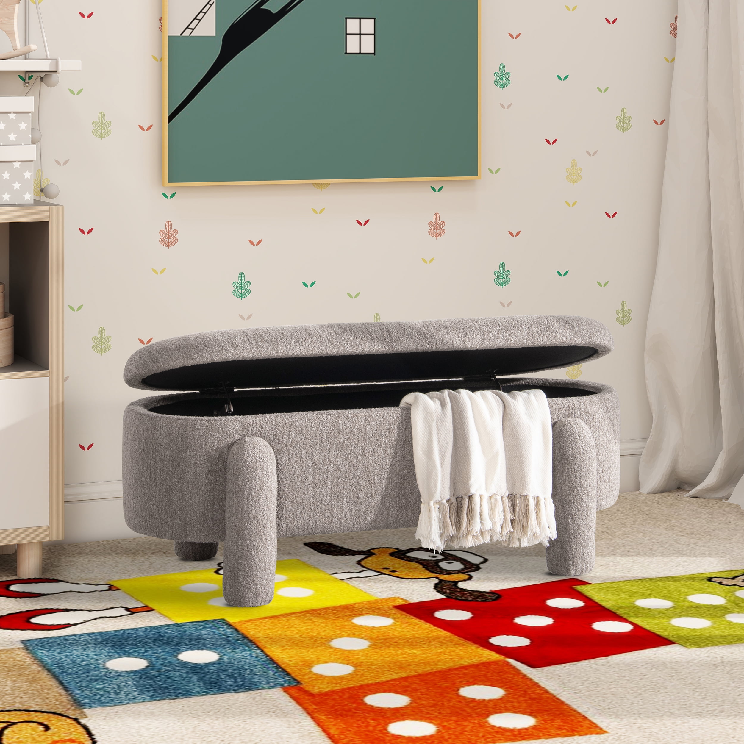 Storage Benches Hugo 49" Oval Fully Upholstered Storage Bench, Boucle ...