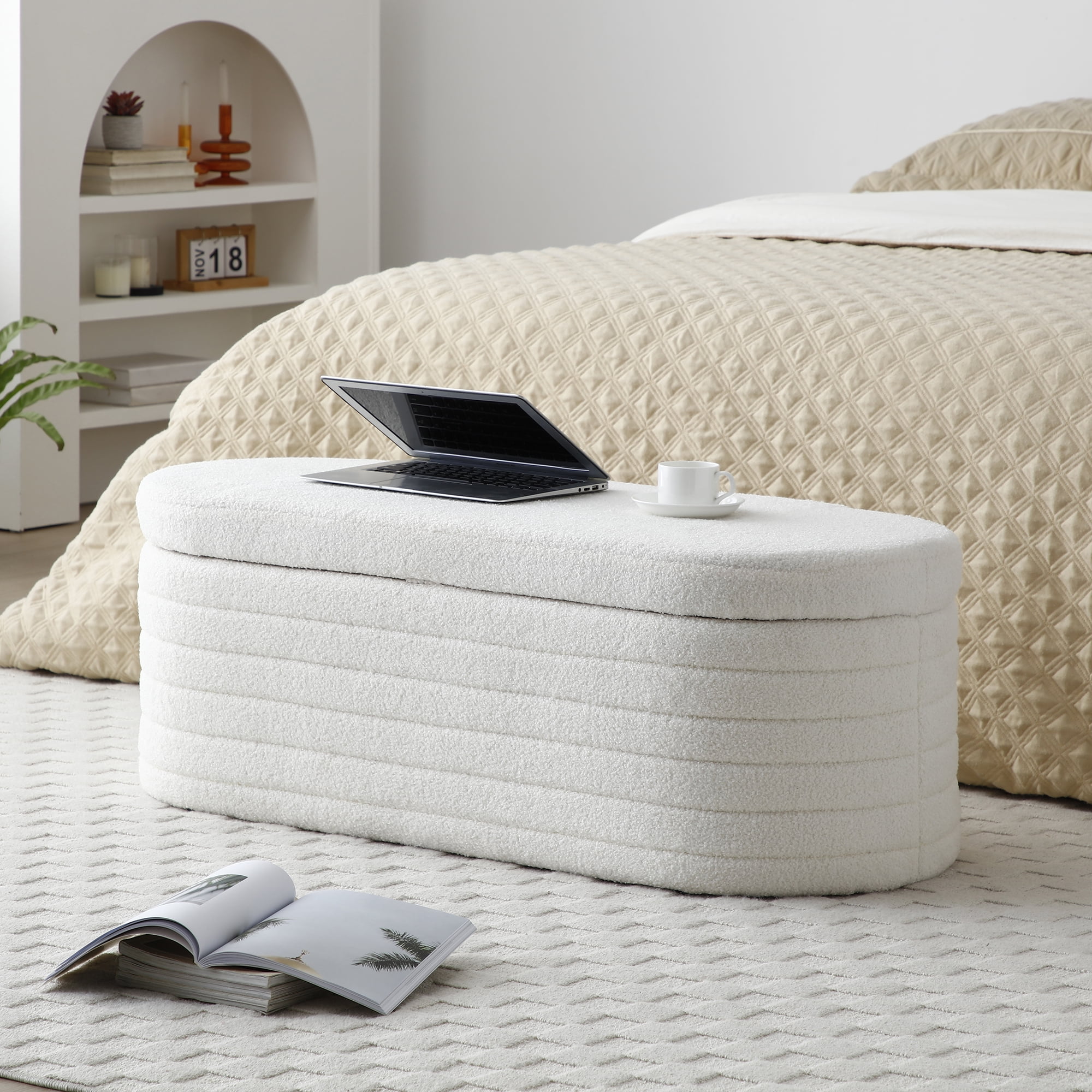 Storage Benches Modern End of Bed Bench with Storage Upholstered Sherpa ...