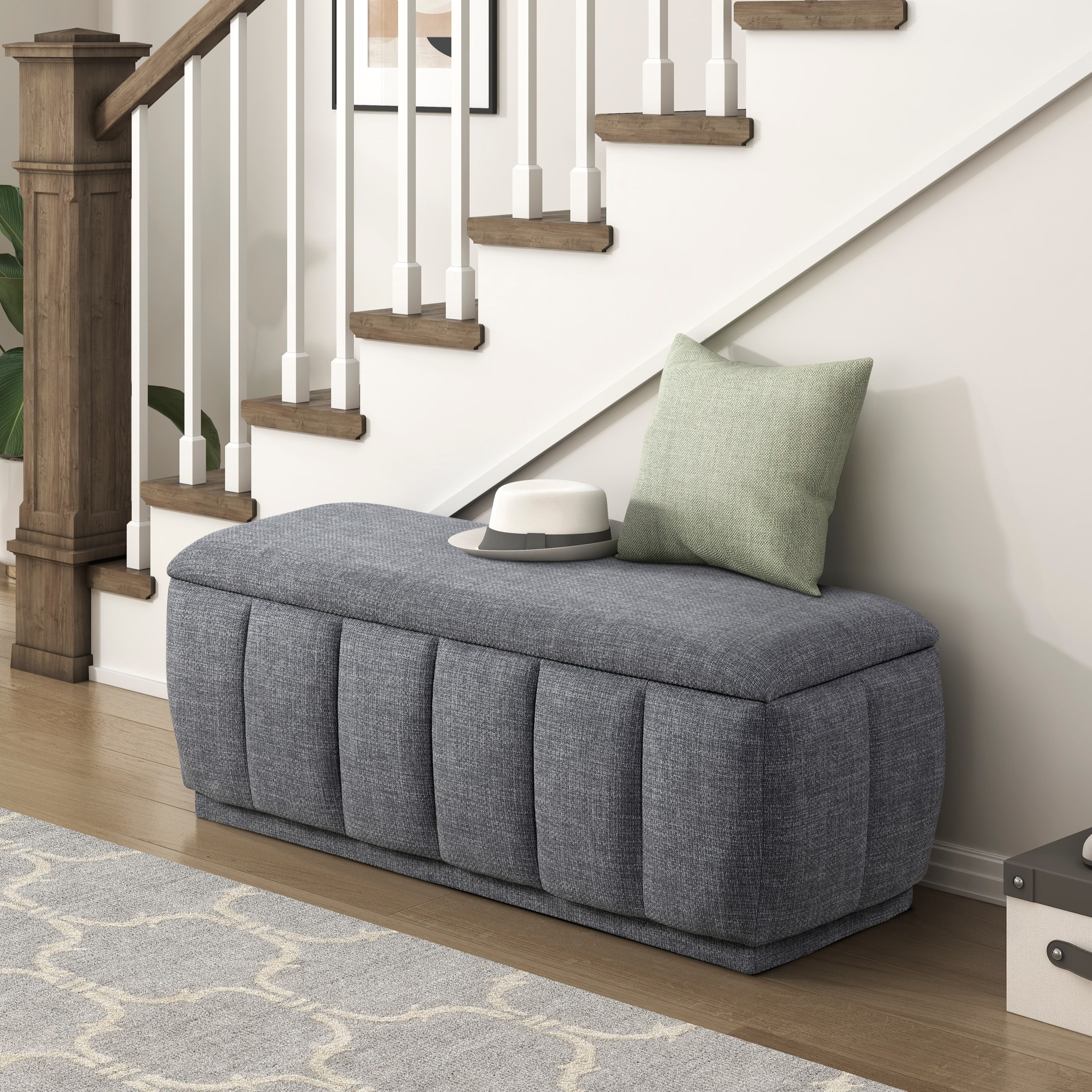 Storage Benches Modern Gray Storage Bench Cushion Seat 1pc Plywood ...