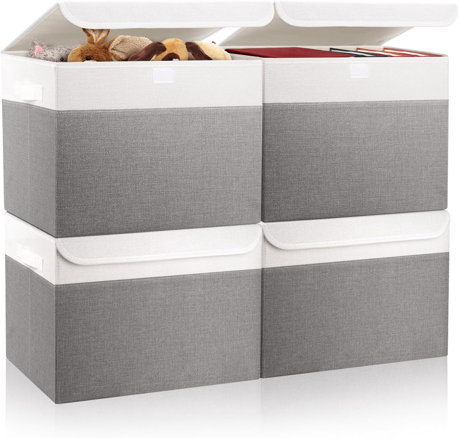 Storage Bin Cube Organizer Basket with Flip-Top Lid & Handles, Clothes ...