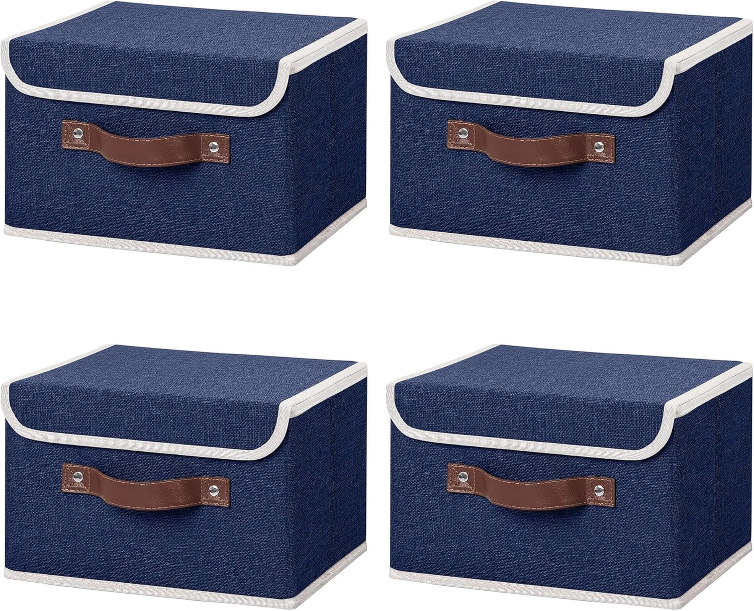 Storage Bin with Lid Storage Boxes with PU Leather Handles PP Plastic ...
