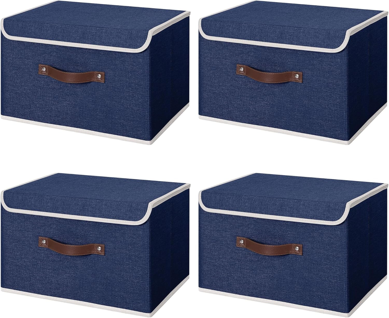 Storage Bin with Lid Storage Boxes with PU Leather Handles PP Plastic ...