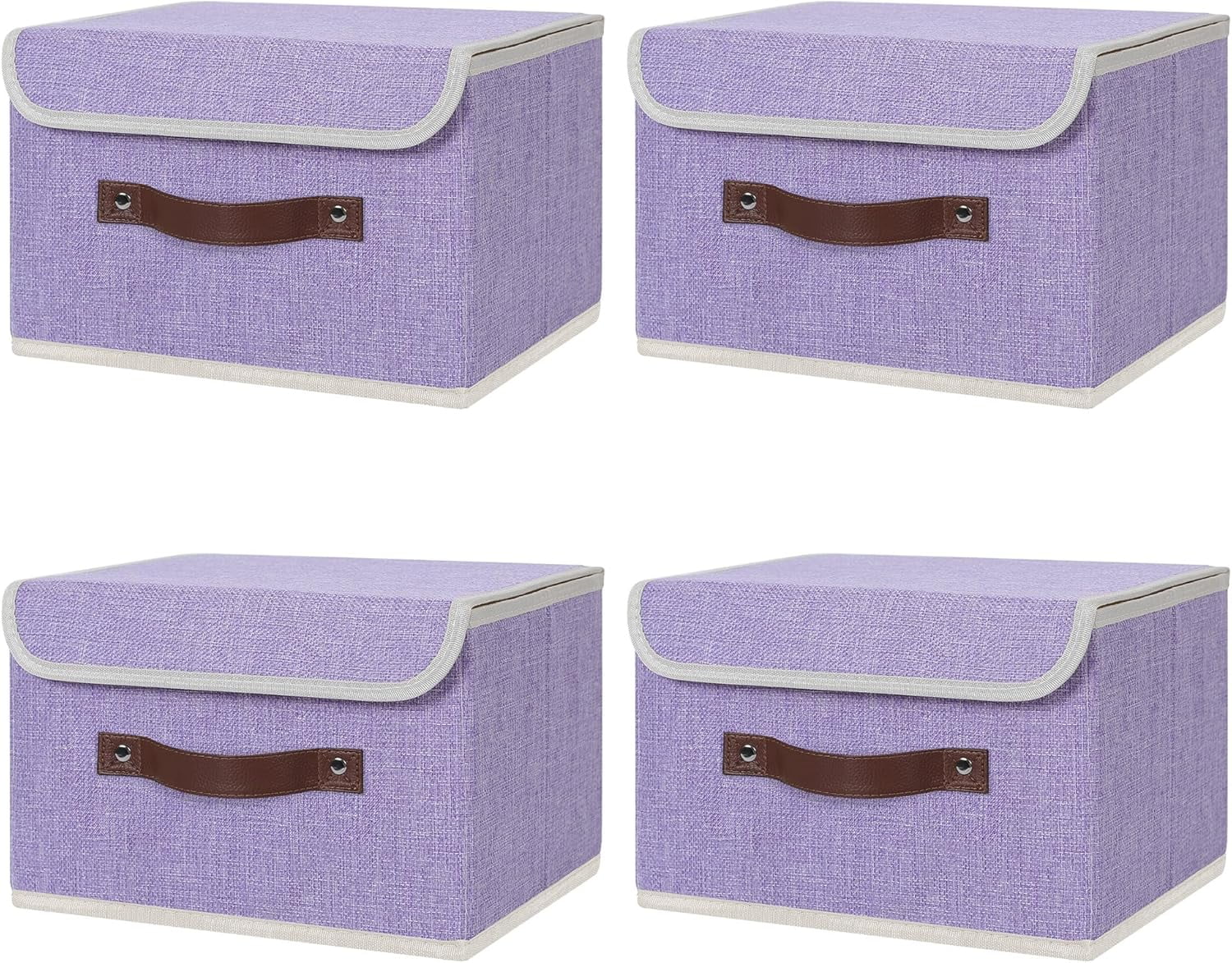 Storage Bin with Lid Storage Boxes with PU Leather Handles PP Plastic ...