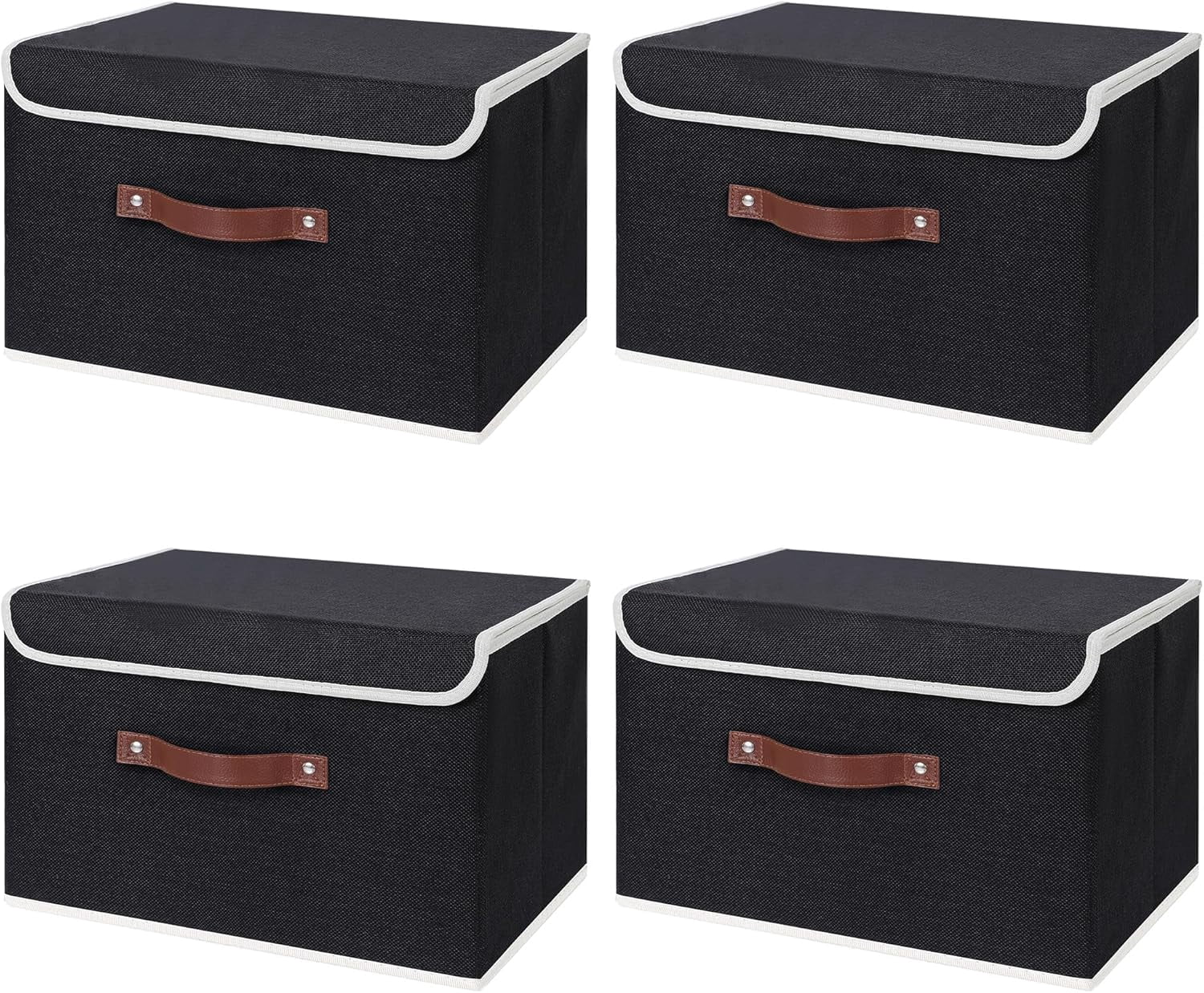 Storage Bin with Lid Storage Boxes with PU Leather Handles PP Plastic ...
