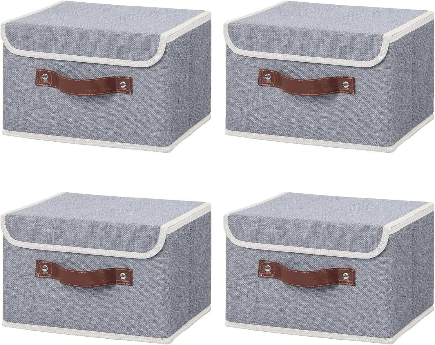 Storage Bin with Lid Storage Boxes with PU Leather Handles PP Plastic ...