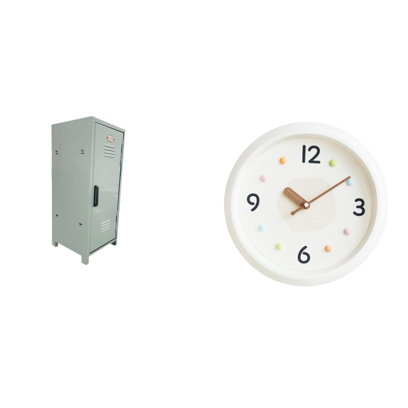 Storage Bin Mini Locker Cabinet Wall Clock Metal Material Home Office ...