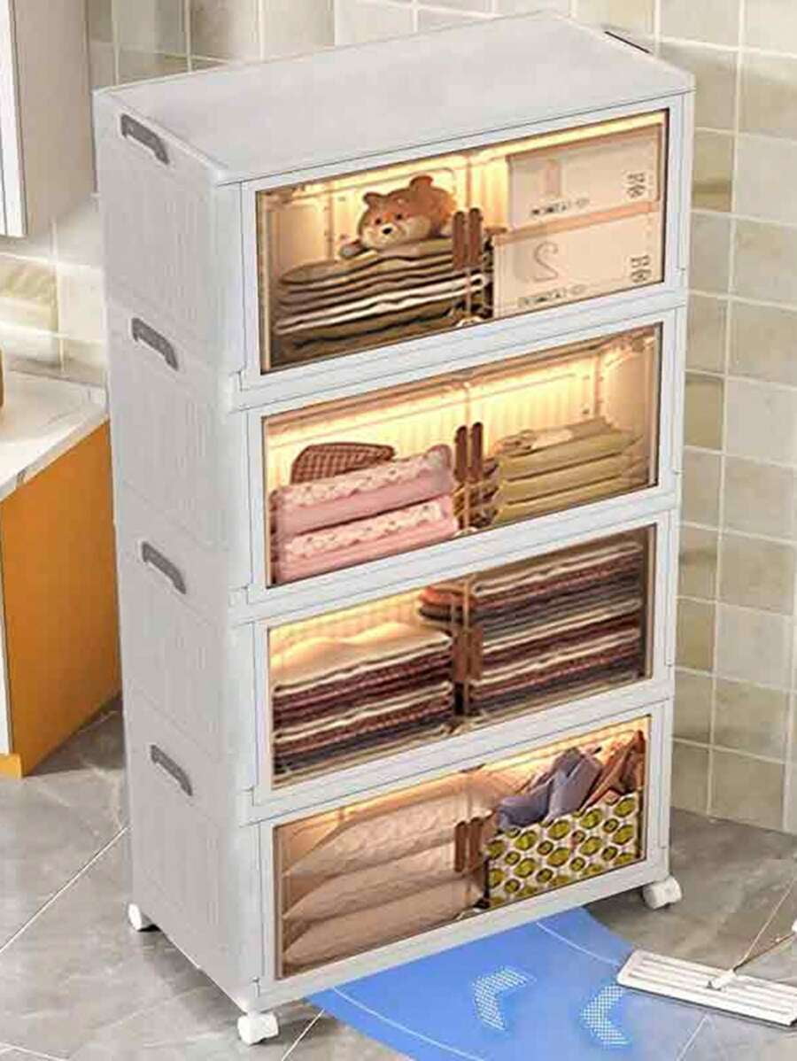 Storage Bins, 4-Layer Collapsible Folding Box with Doors & Wheels ...