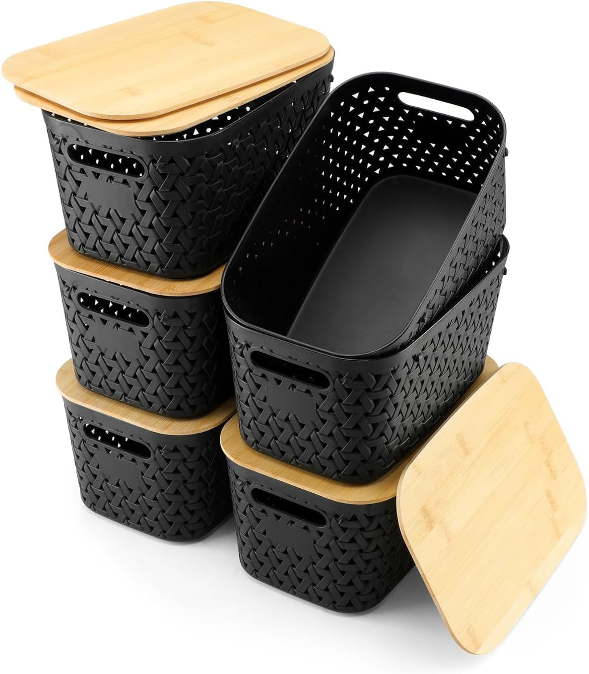 Storage Bins with Bamboo Lids 6 Pack Lidded Storage Container Plastic ...
