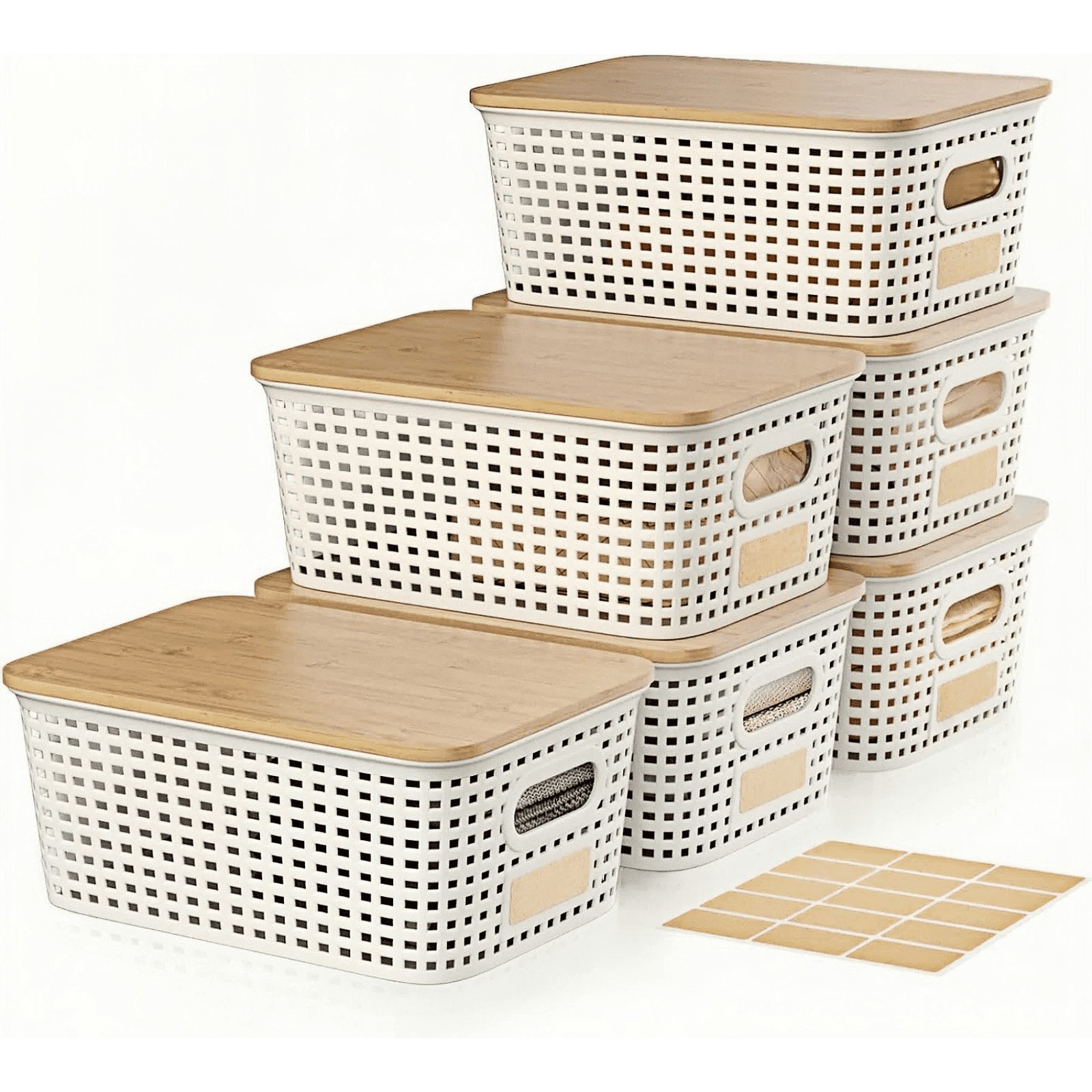 Storage Bins with Bamboo Lids 6 Pack Lidded Storage Container Plastic ...