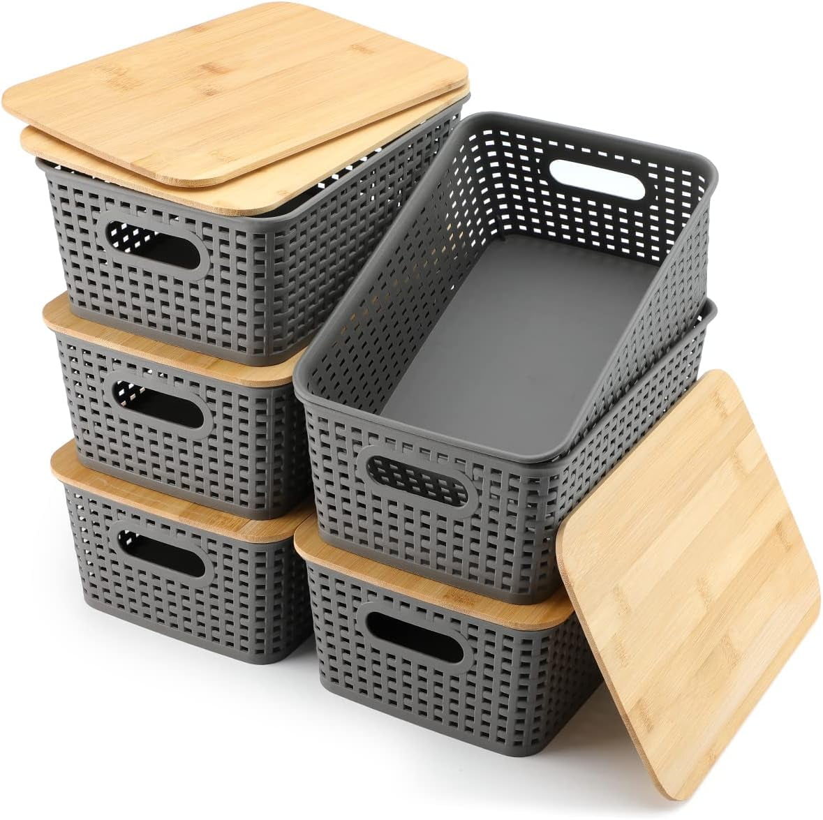 Storage Bins With Bamboo Lids Plastic Lidded Storage Container Storage ...