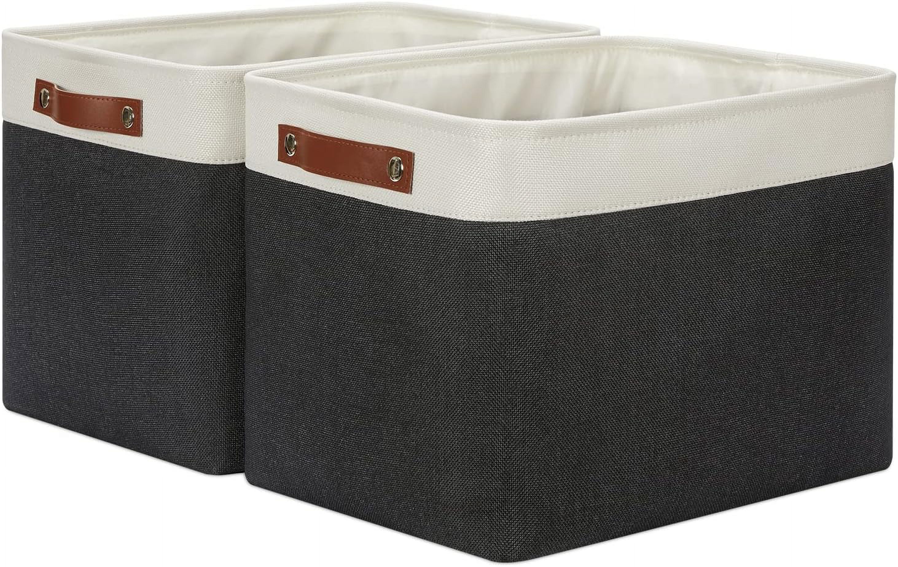 Storage Bins Large-16"x12"x12" With Leather Handles for Organizing ...