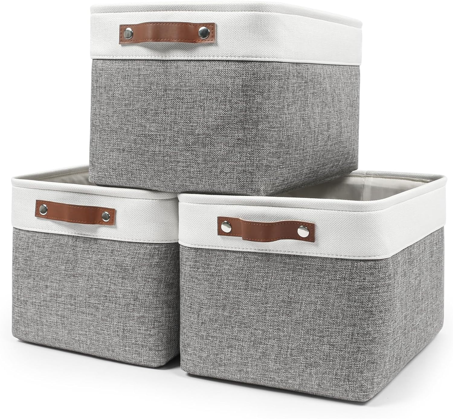 Storage Bins Large Fabric Baskets for Shelves 3 Pack, Decorative Linen ...