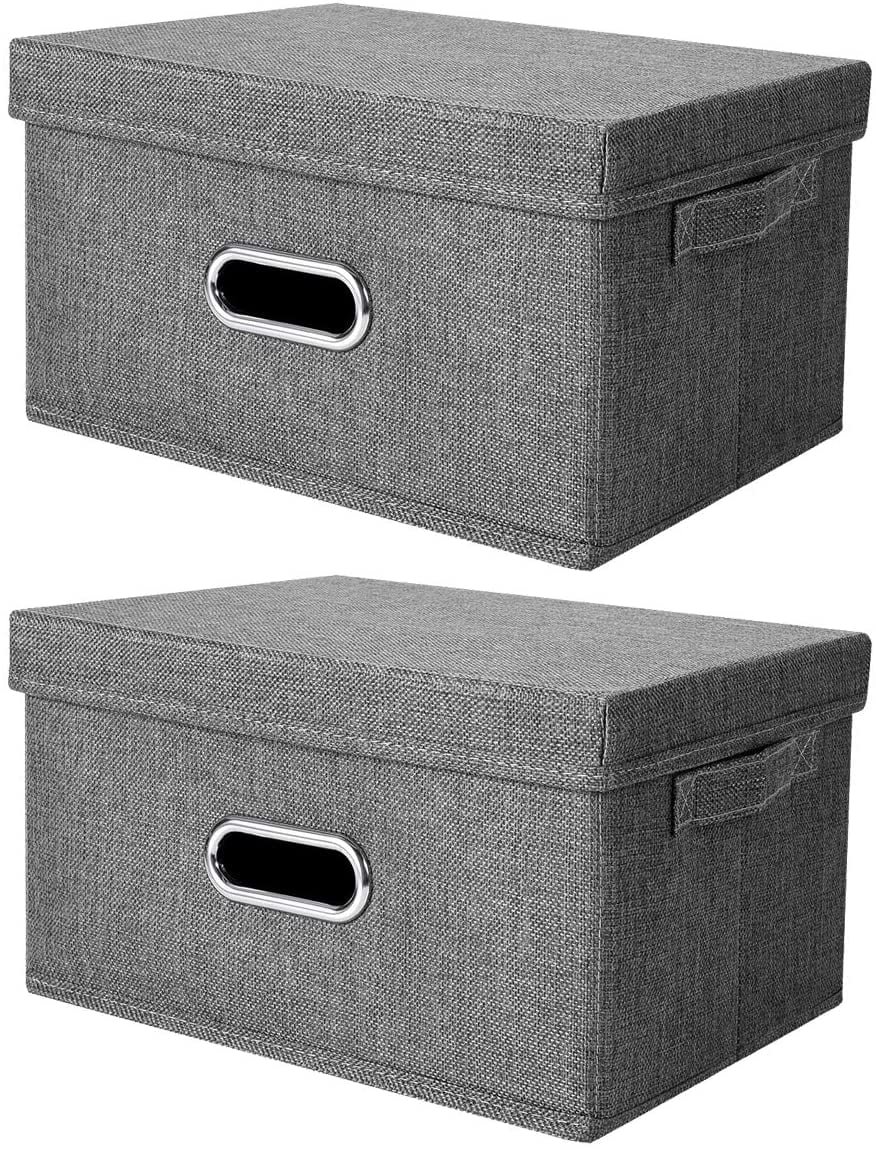 2-Pack, Gray Linen Storage Bins with Lid, Dual Handle by Vive Comb ...
