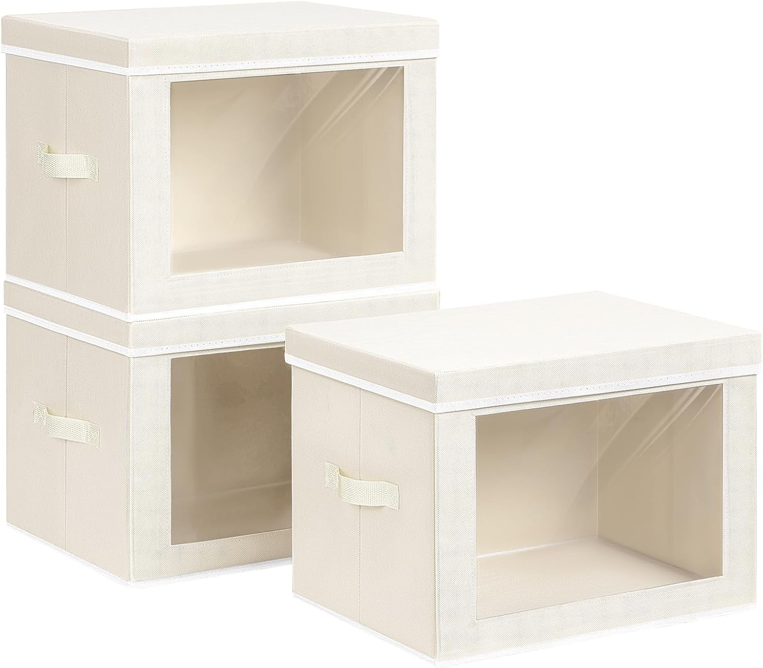 Storage Bins with Lids, 3 Pack Large Storage Cubes with Window, Closet ...
