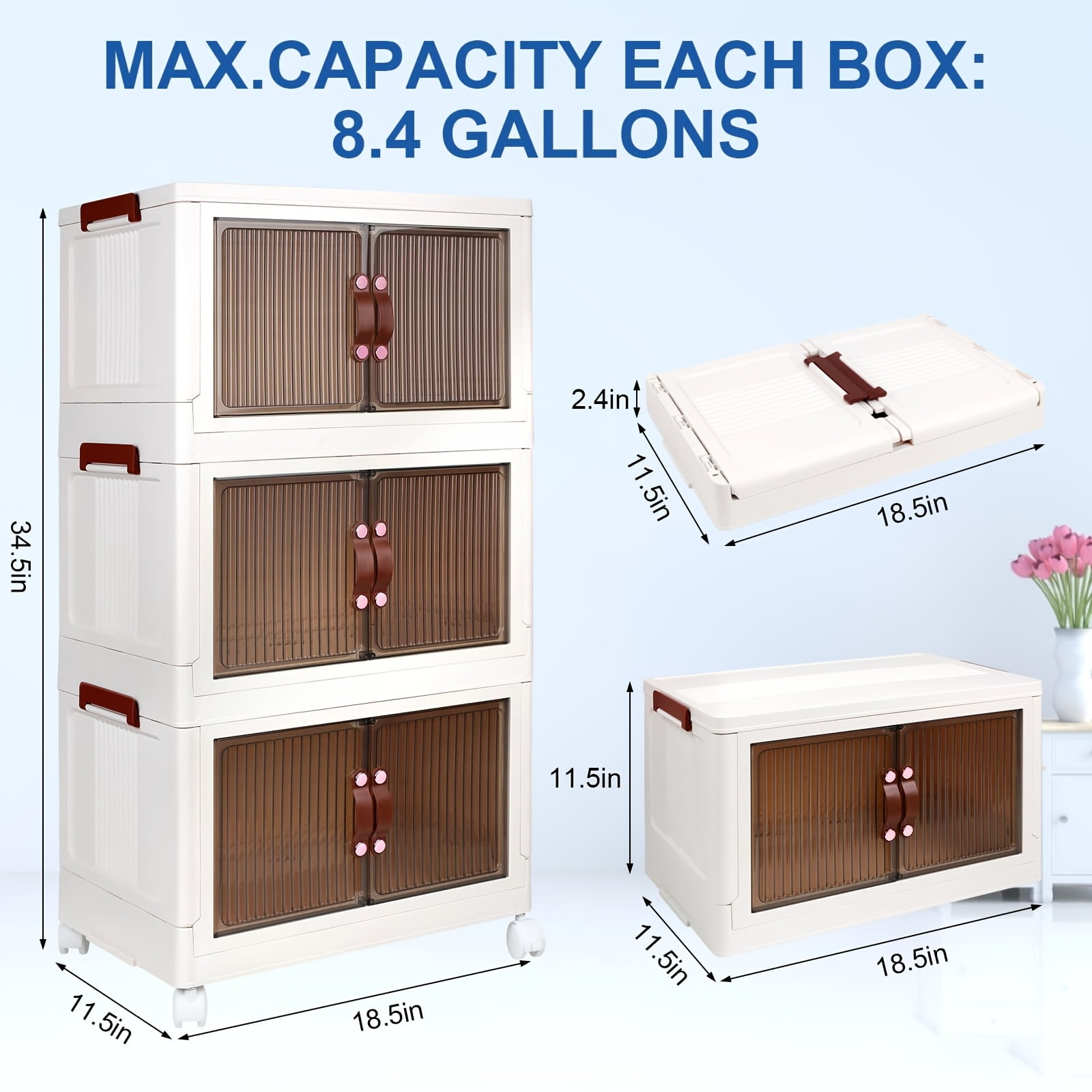 Storage Bins With Lids, 3 Pack Multifunctional Collapsible Storage ...