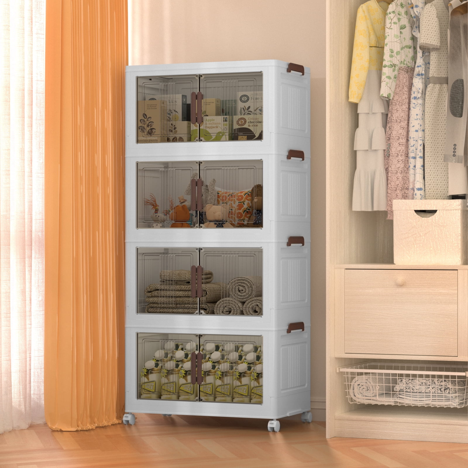 Storage Bins with Lids - 4 Packs Folding Storage box with Doors and ...