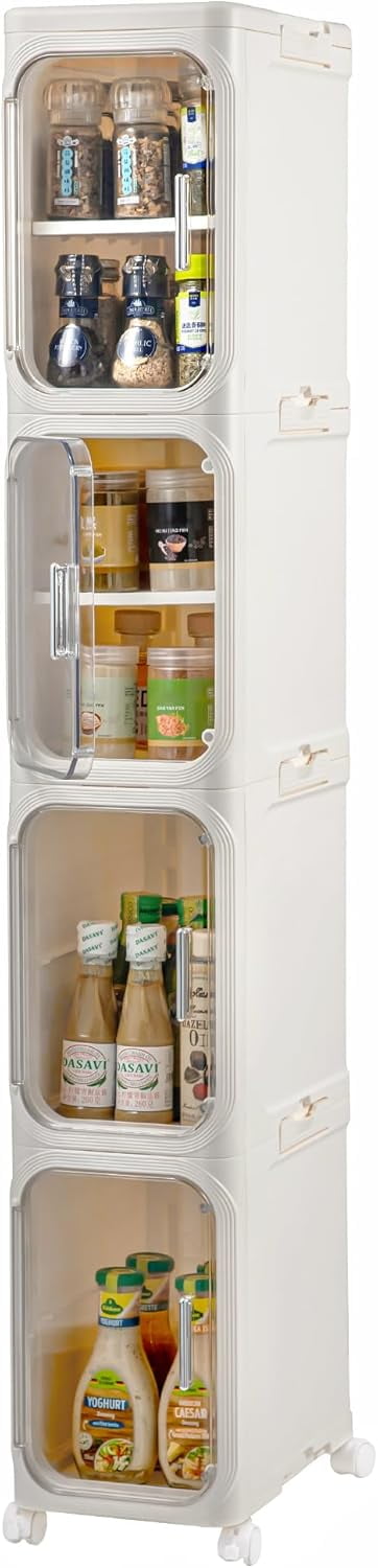 Storage Bins with Lids, 4 Tier 96QT Narrow Storage Cabinet with ...