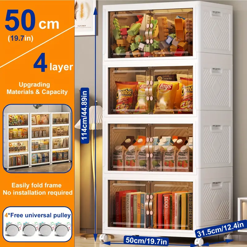 Storage Bins with Lids- 4 Tier Folding Storage box with Doors and ...