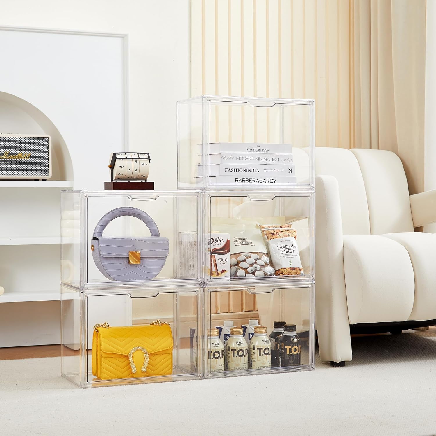 Storage Bins with Lids, 5 Pack Acrylic Display with Magnetic Door for ...