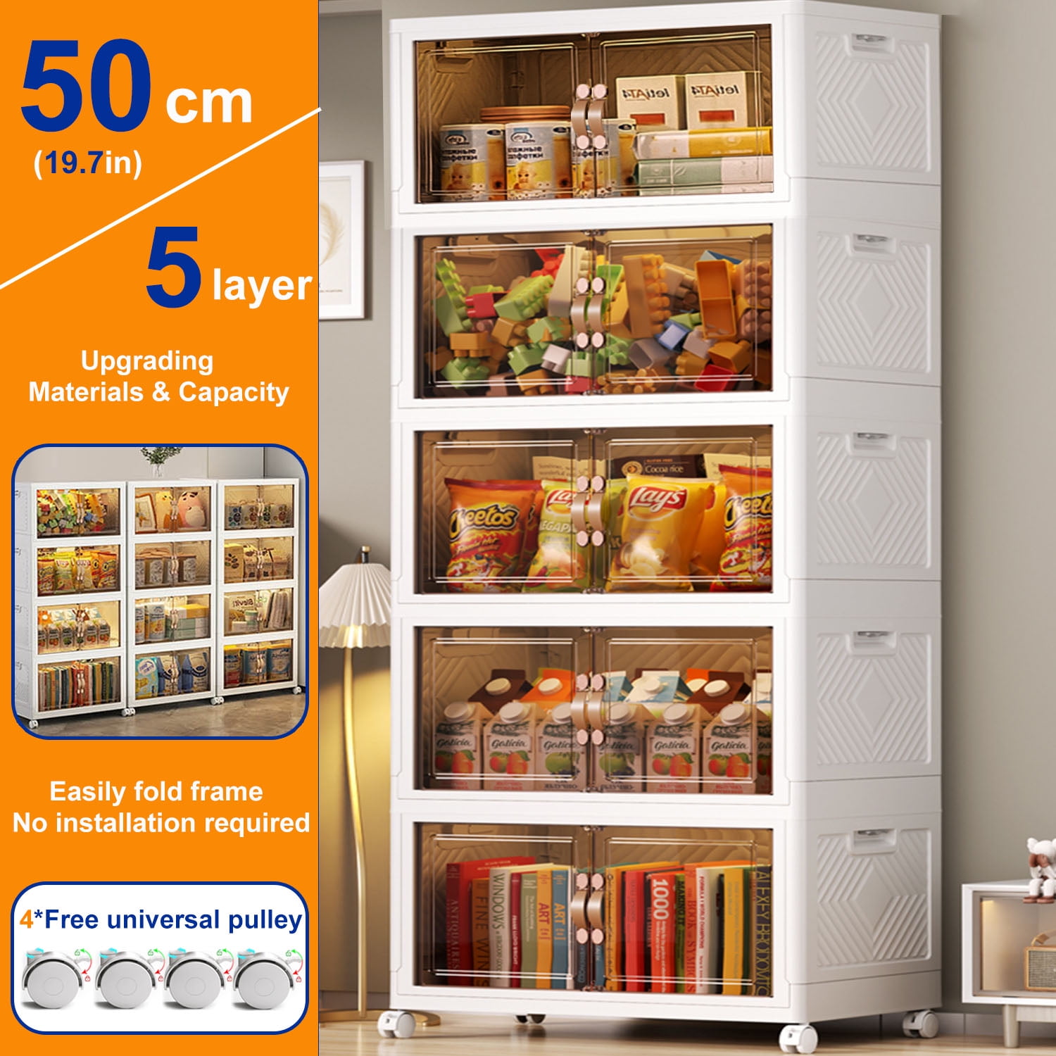 Storage Bins with Lids - 5 Tier Folding Storage box with Doors and ...